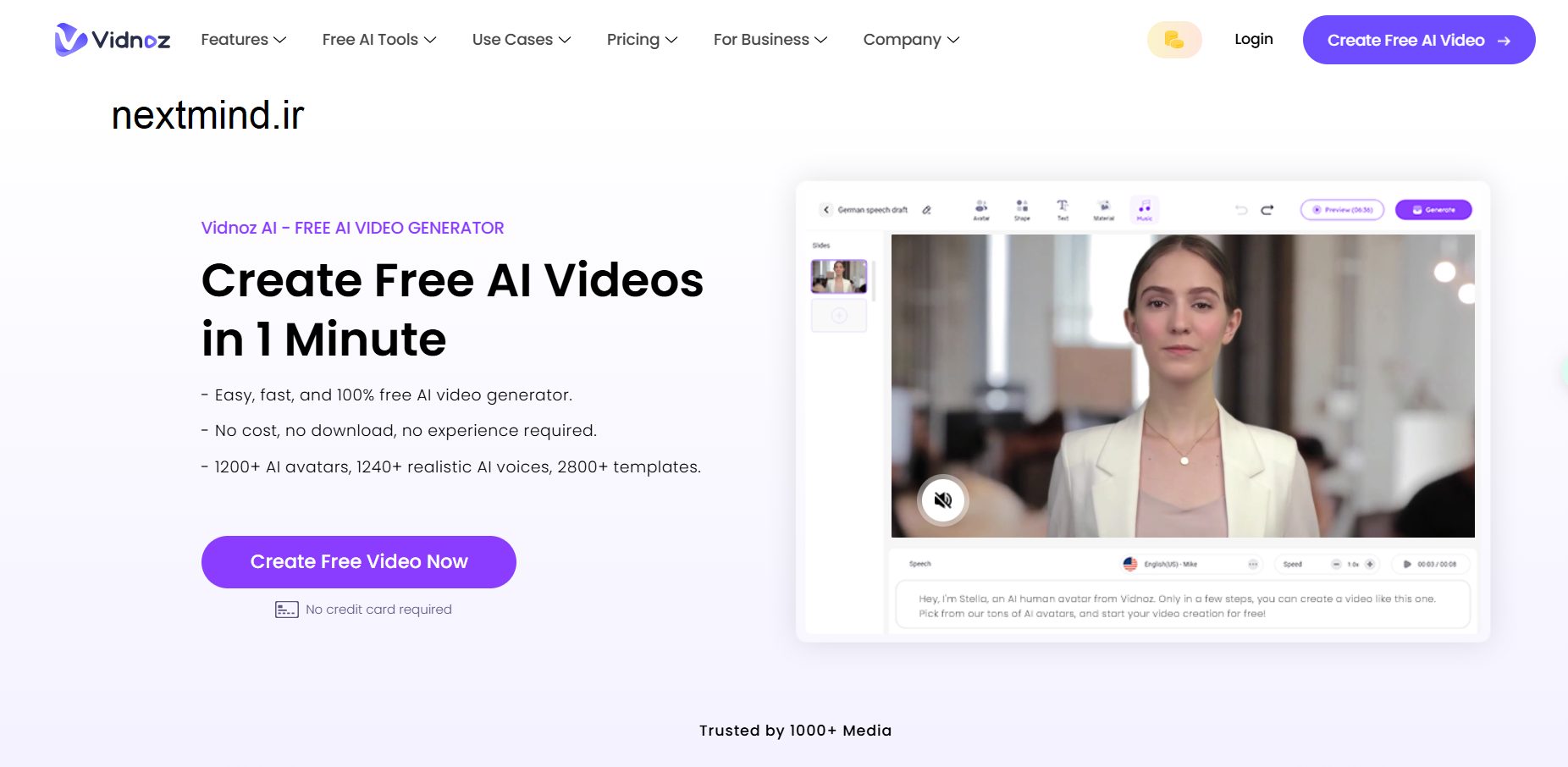 معرفی هوش مصنوعی Vidnoz | نکست مایند
